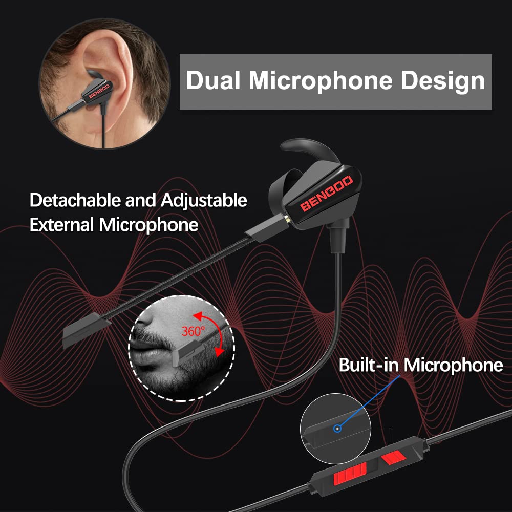BENGOO G20 Gaming Earbuds, Gaming Bass Earbuds, Gaming Earbuds with Microphone, Gaming Earphones for PS4 PS5 PC Xbox One iPhone Super Nintendo, Wired Earbuds with Mute and Volume Control, 3.5mm Jack