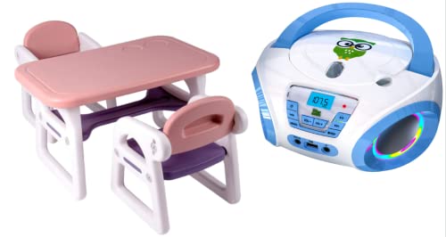 TinyGeeks Kids Table and Chairs Set Safe for Children Activity Table for Kids and Tunes Kids Boombox CD Player for Kids FM Radio - Batteries Included Bundle