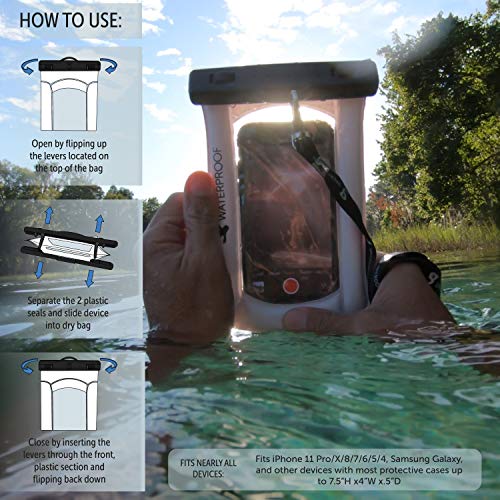 geckobrands Float Phone Dry Bag, Neon Blue - Floating Watertight Dry Bag Phone Pouch, Fits Most iPhone, Samsung Galaxy Models