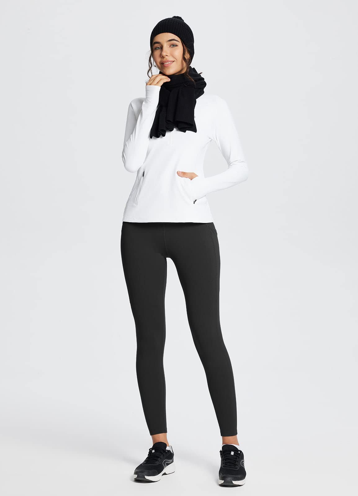 BALEAF Women's Fleece Lined Leggings with Pockets 25" Petite Thermal Winter Warm High Waisted Thick 7/8 Yoga Pants Black S