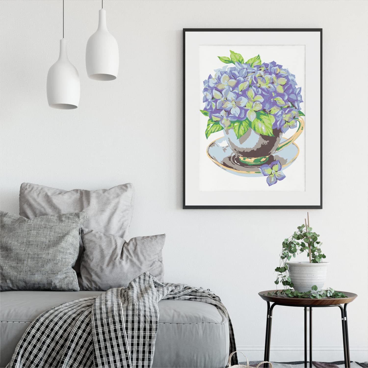 ARTEZA Paint by Number for Adults, 12x16 Inches, 21 Pieces, Hydrangea Flowers Paint by Numbers Kit, 1 Canvas Panel, 12 Acrylic Paint Pots, 5 Paintbrushes, Art Supplies for Home & Office Decor