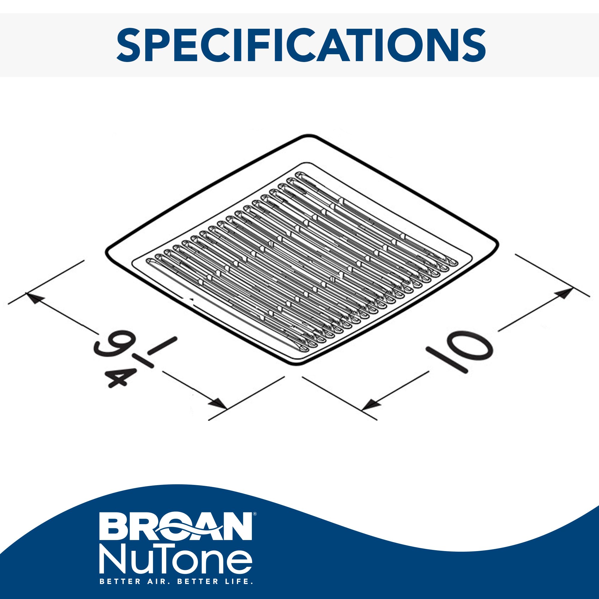Broan-NuTone FGR300S Replacement Grille Cover for Roomside Series Bathroom Ventilation Fan, Easy Installation, White, 11.25 x 11.75 x 1 inches
