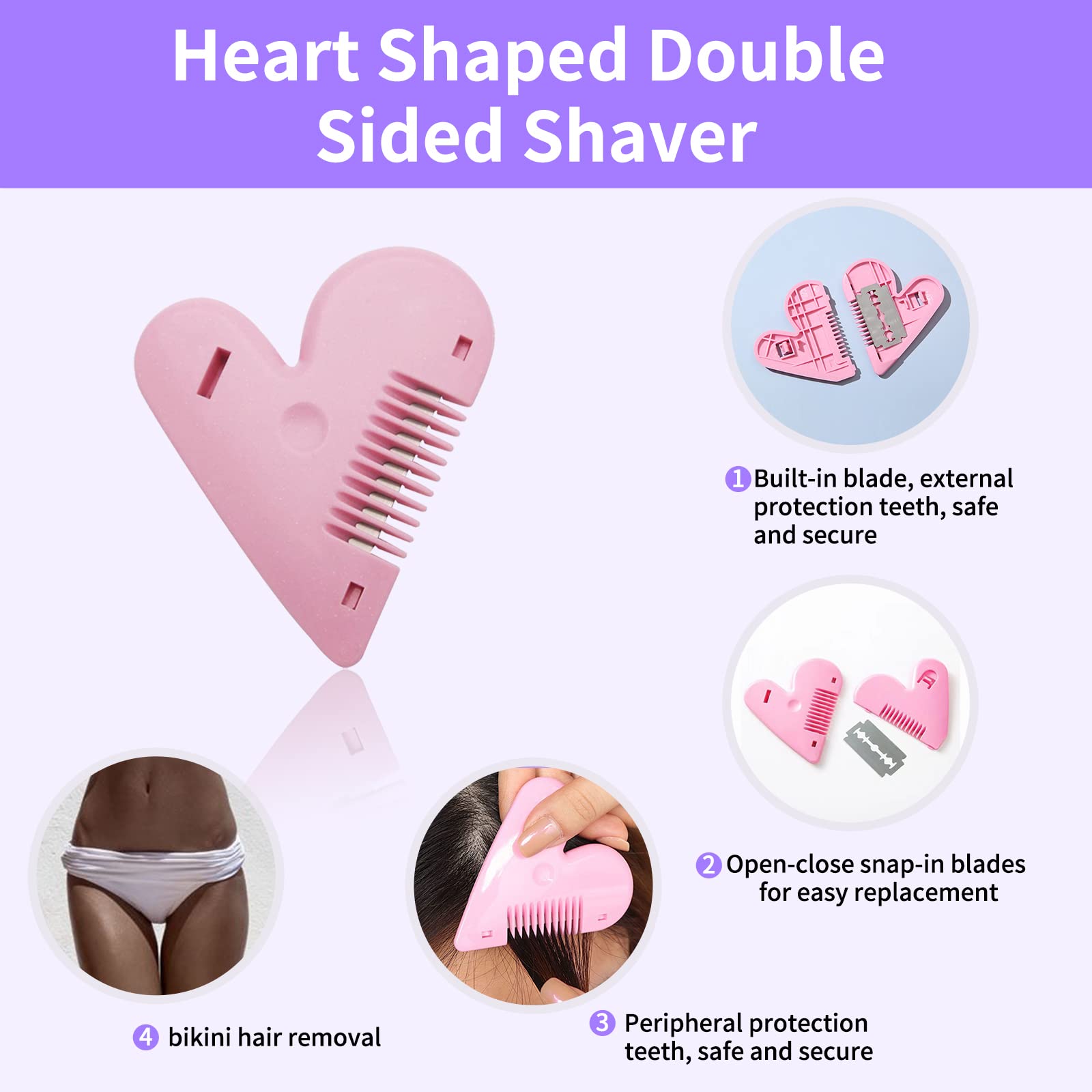 Bikini Razor Template, Pubic Hair Razor Template, Pubic Hair Razor, Privates Razor Tool Heart Right Triangle, Ladies Bikini Razor, Ladies Privates Razor, Beard Razor (Purple)