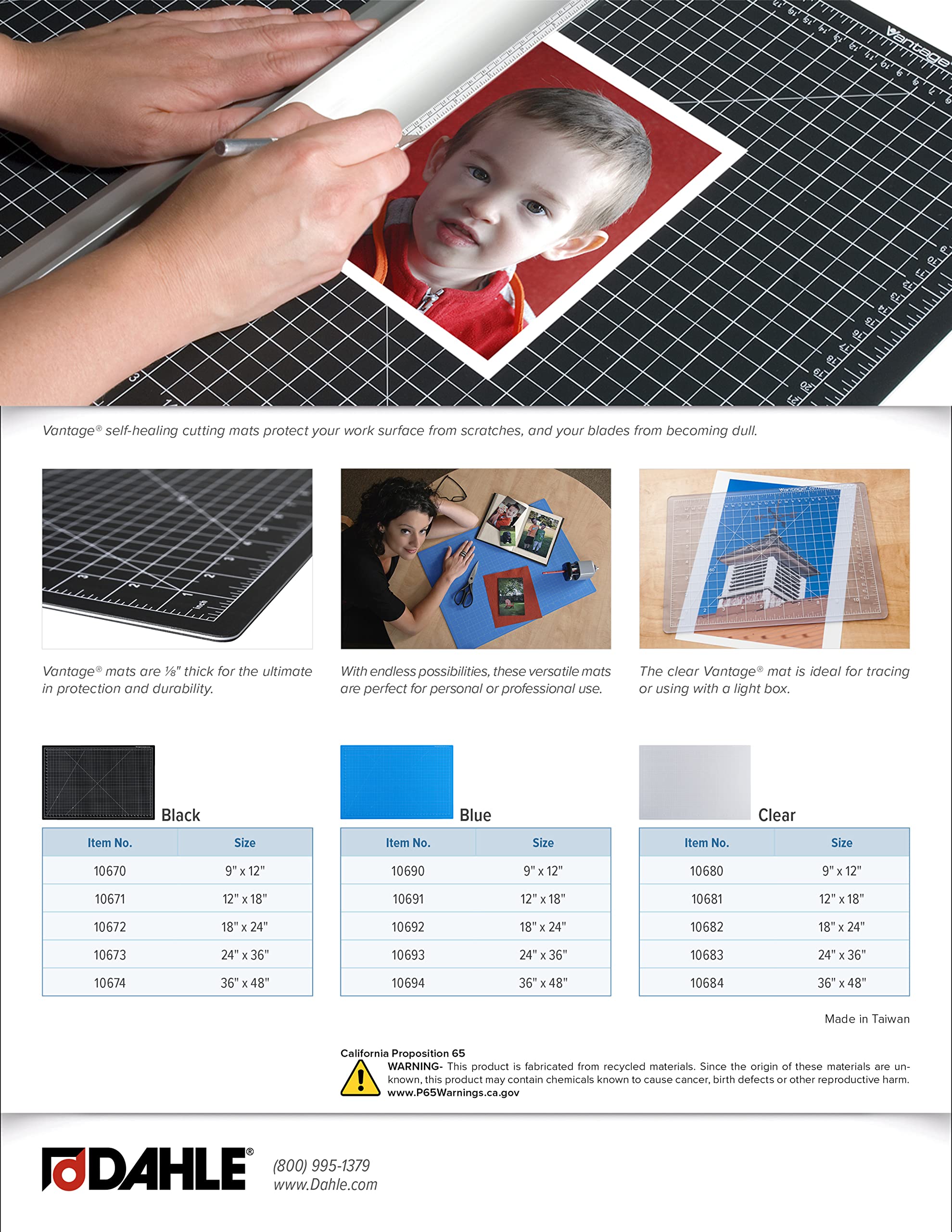 Dahle Vantage 10673 Premium Self-Healing Cutting Mat, 24"x36", 1/2" Grid, 5 Layers for Max Healing, Perfect for Crafts & Sewing, Black