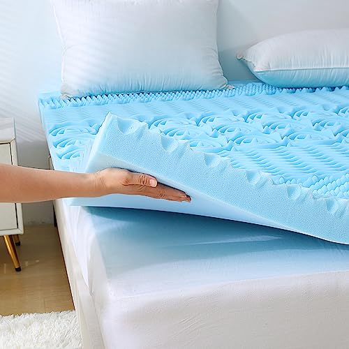 HUXMEYSON Foam Mattress Topper Queen, 7 Zone Cooling Mattress Topper with Gel Infused, Egg Crate Bed Topper Mattress Pad, CertiPUR-US Certified, 2 Inch (60 * 80 Inch)