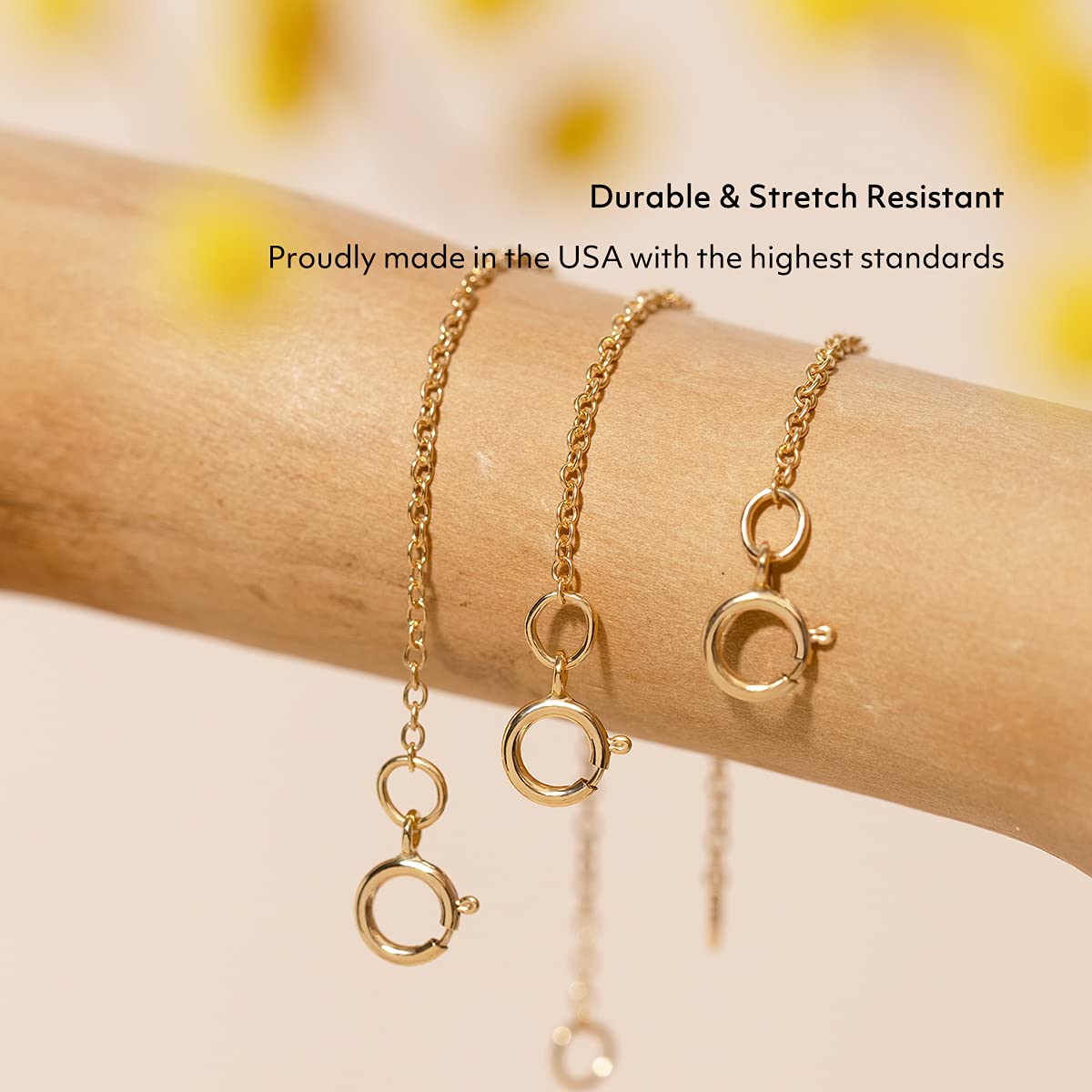 BENIQUE 14K Gold Filled Necklace Extender - Fine Chain, Durable Strong Removable, Made in USA, Set of 3 (14K Gold Filled/Set 2", 3", 4")