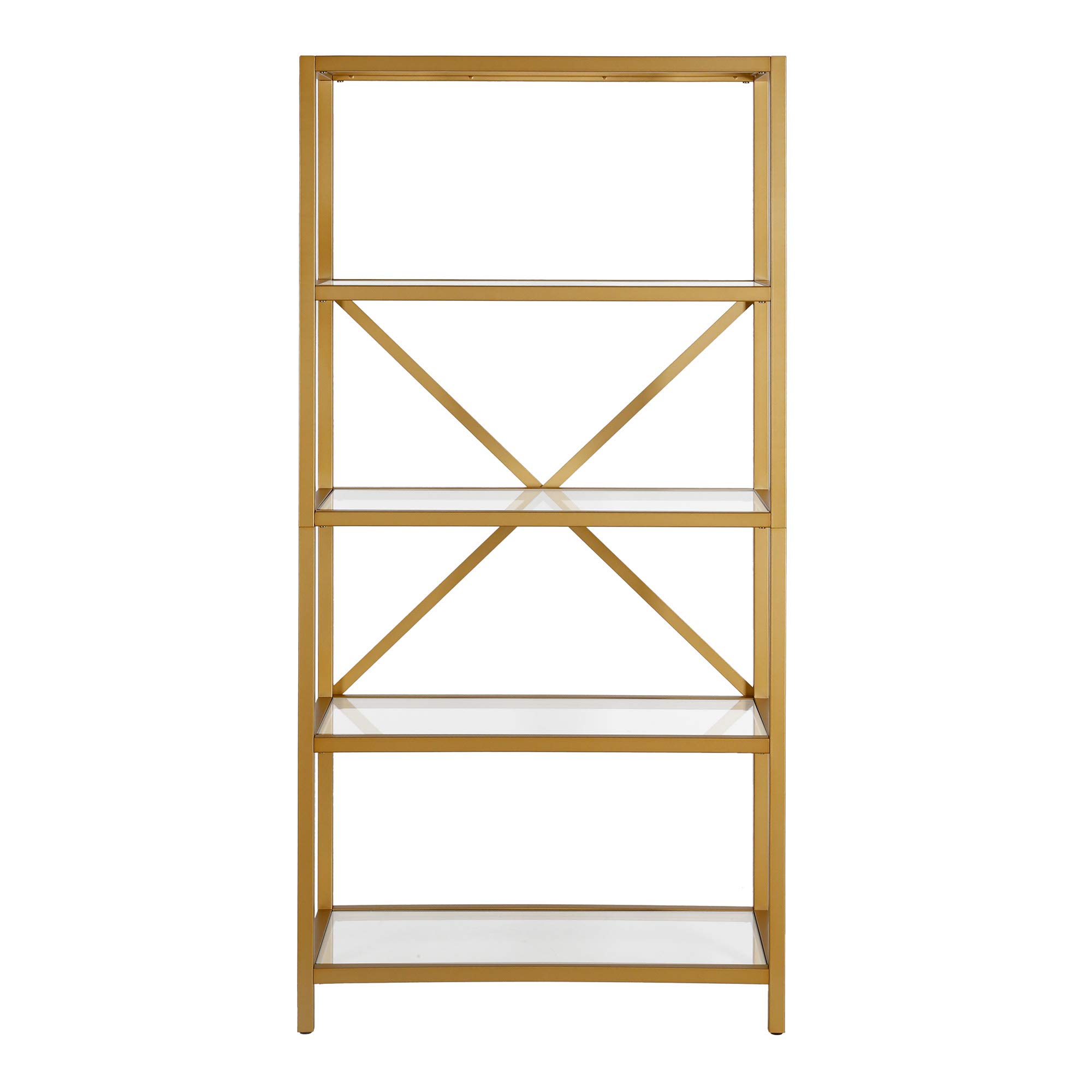 Etta 63'' Tall Rectangular Bookcase in Brushed Brass