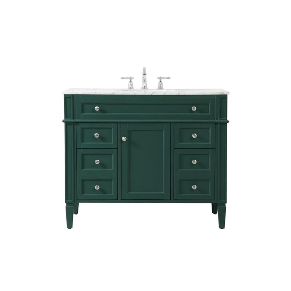 Elegant Decor Park Avenue 42" Metal MDF Marble Single Bathroom Vanity in Green