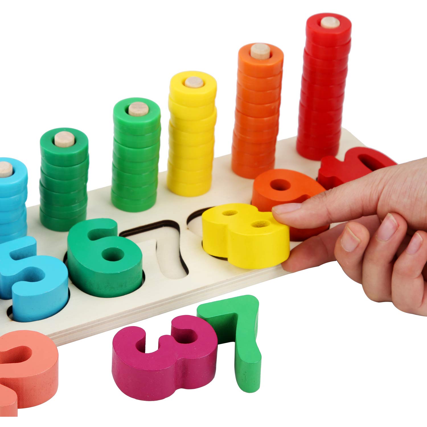 KangRuiZhe Montessori Materials Wood Math Blocks Shape Sorter Number and Stacking Learning Toys (Mathematics)
