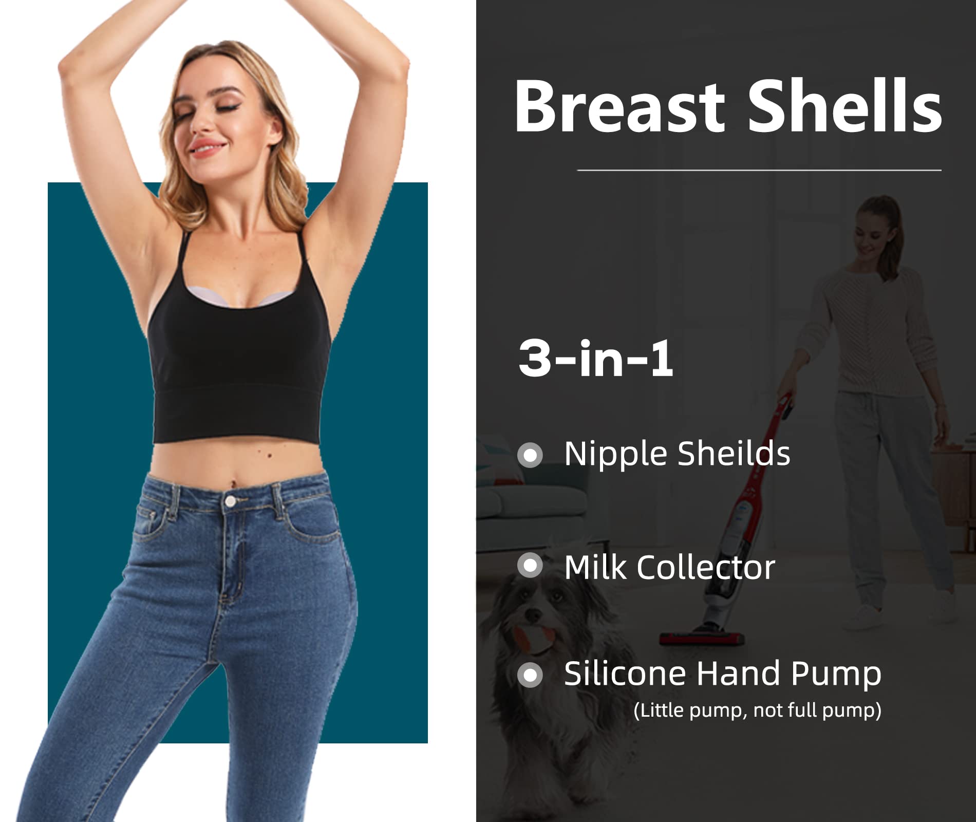 Breast Milk Catcher for Breastfeeding with Pumping Function︱4 oz Capacity Milk Saver︱Breast Shells Milk Collector︱Kick-Proof, Soft, Light︱Hands-Free, Portable︱Hand Pump, Protective Case (2Pcs)