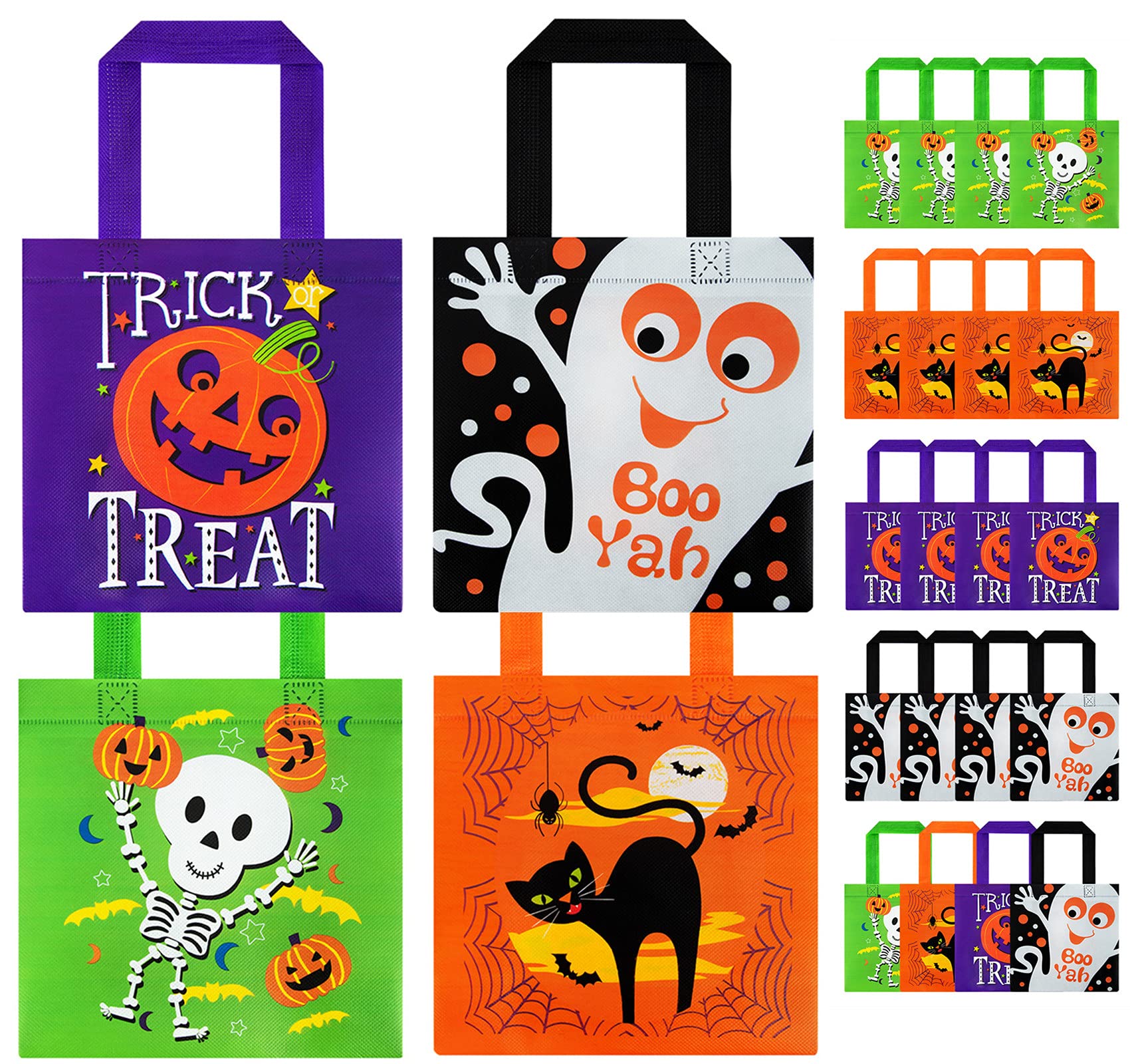 Eunvabir 20 Packs Halloween Non-Woven Bags for Kids, Reusable Trick or Treat Goodie Candy Snack Bags, Goodie Bag Fillers Tote Gift Bags for Party Favors/Classroom Prizes/Games