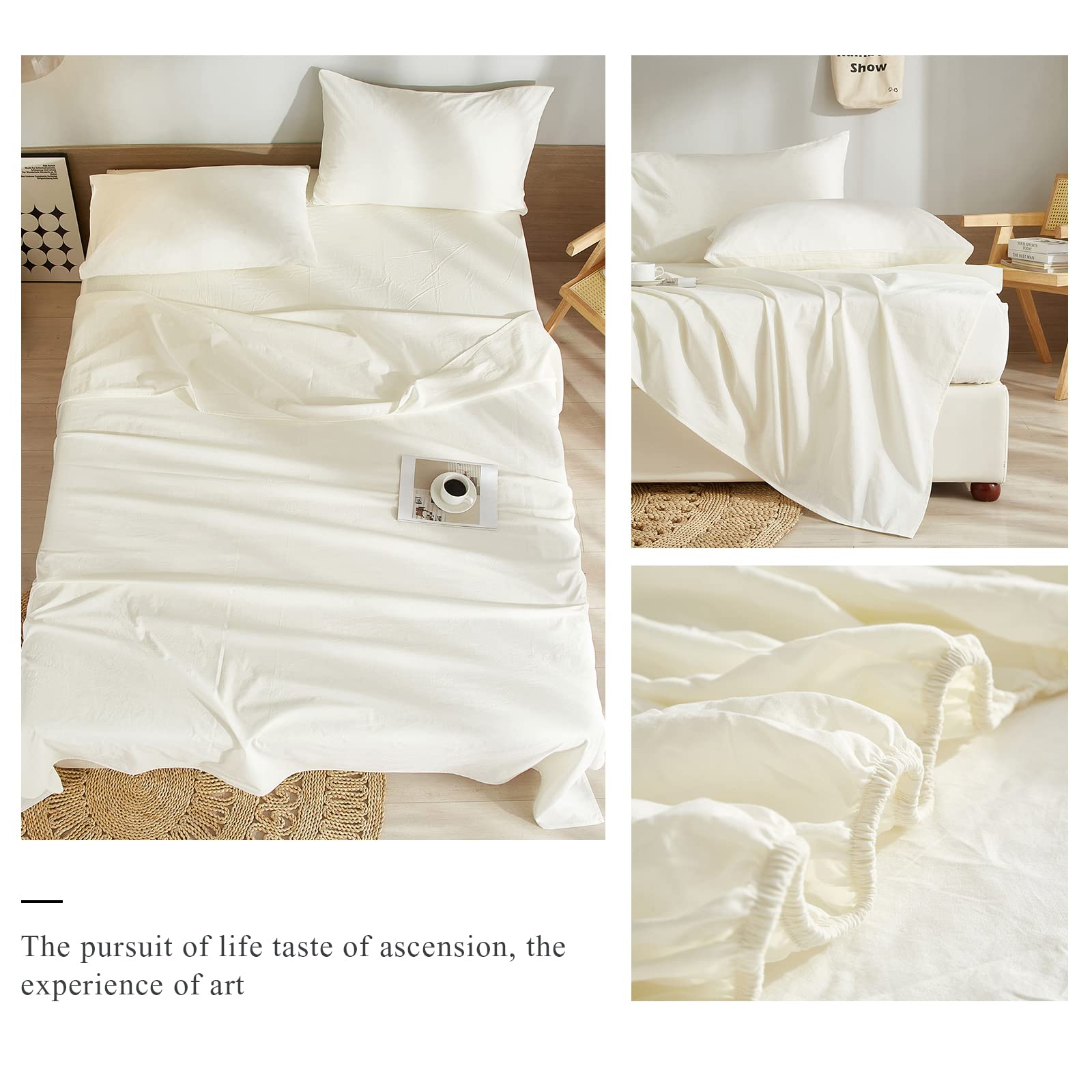 Army Green Bedding Sheets Full Size 4 Piece Bed Sheets Deep Pocket Cooling Sheets Extra Soft Washed Cotton Bedding Sheets Fit 16 Inch Mattress Cotton Full Size Bed Sheets & Pillowcases Set