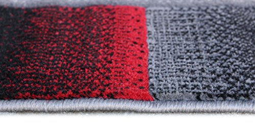 Masada Rugs, Modern Contemporary Area Rug, Red Grey Black (5 Feet X 7 Feet)