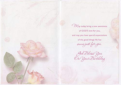 Designer Greetings Two Pink Roses on Light Pink Religious : Inspirational Birthday Card for Her : Woman : Women