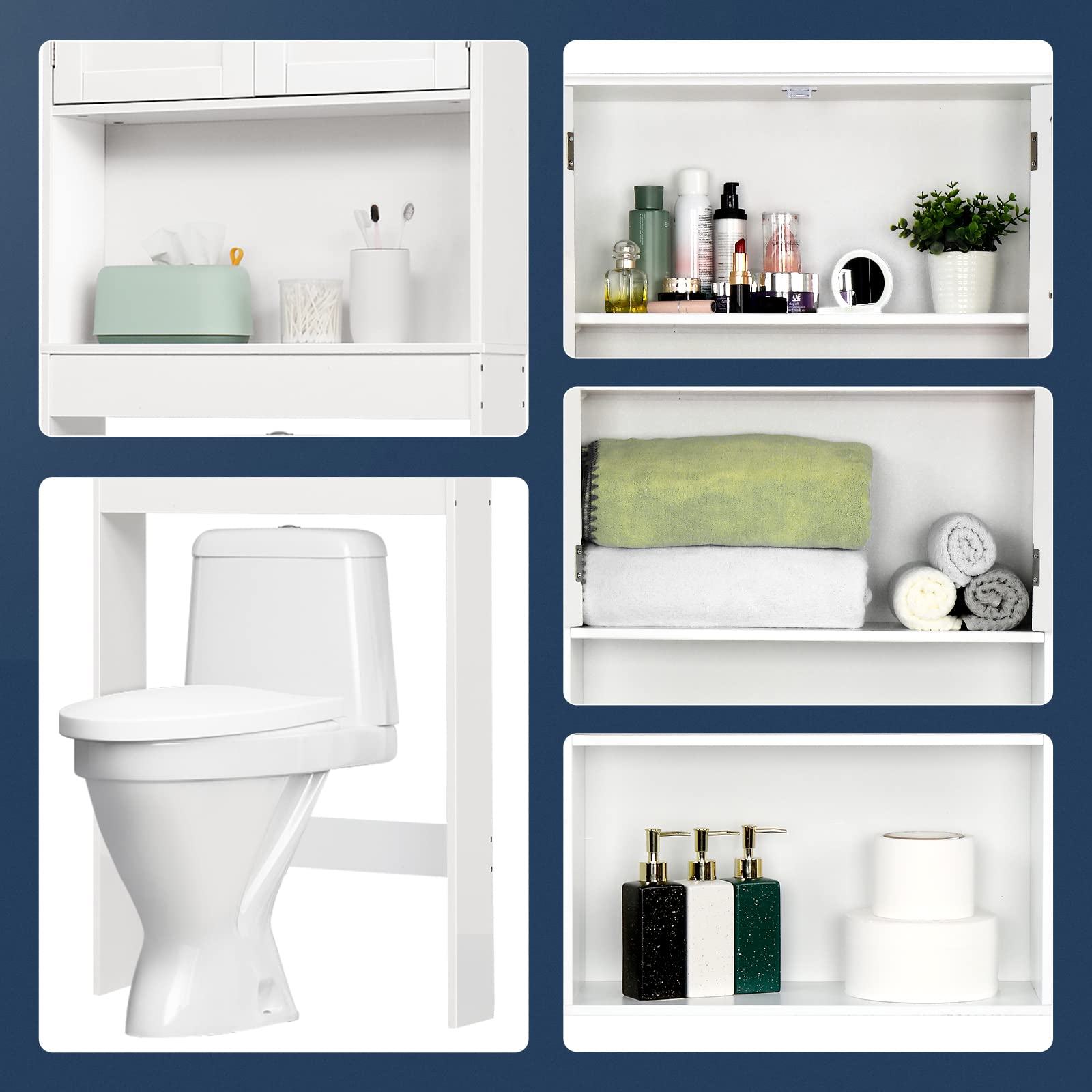 FCH Bathroom Shelf Over Toilet Storage Space Saver Bathroom Cabinet Organization Wood Storage Cabinet White Finish 23 1/4"(L) x 8 11/16"(W) x 66 15/16"(H)