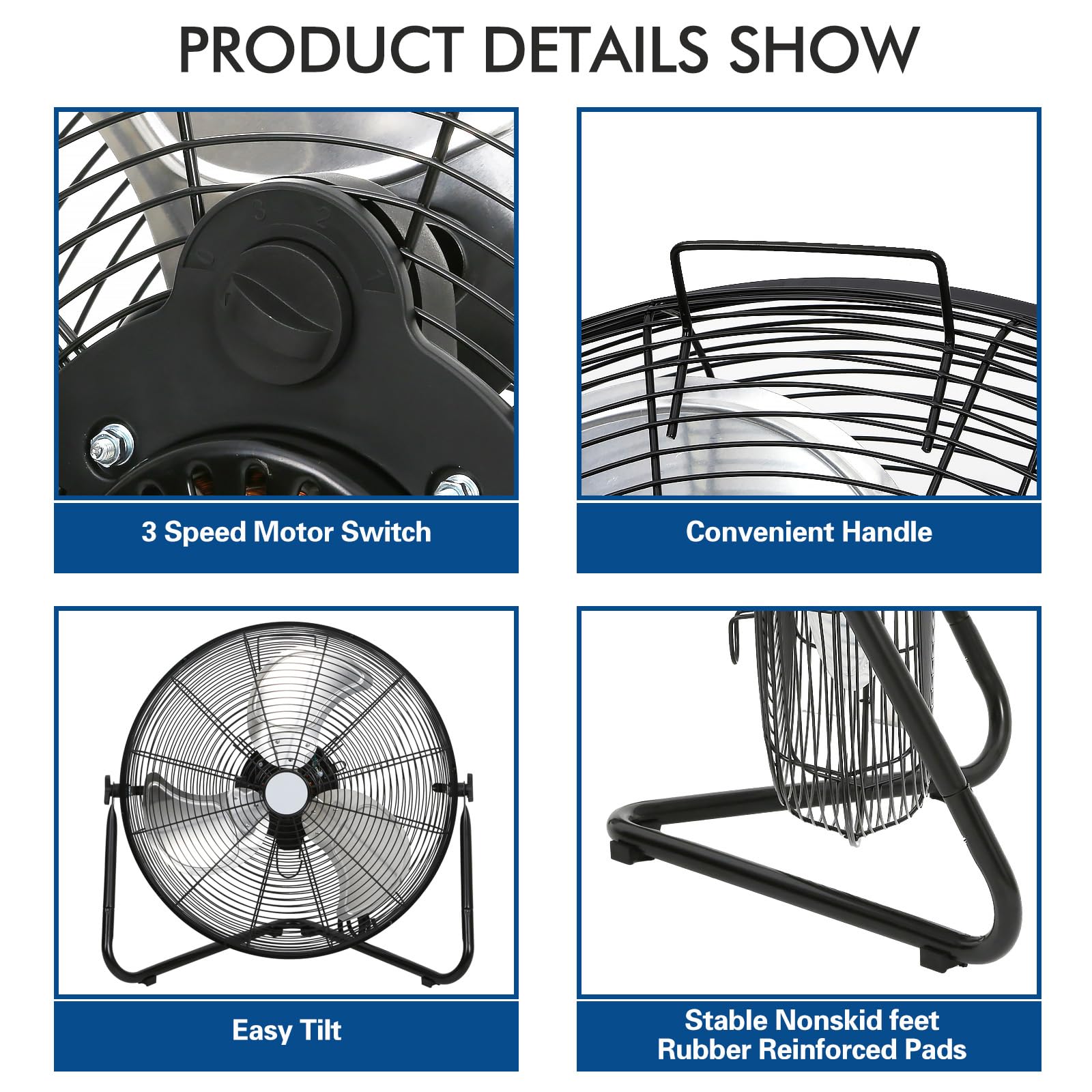 BILT HARD 20" High Velocity Floor Fan, 4600 CFM 3-Speed Industrial Shop Fan with Wall-Mounting System, Heavy Duty Metal Fan for Workshop, Garage and Warehouse