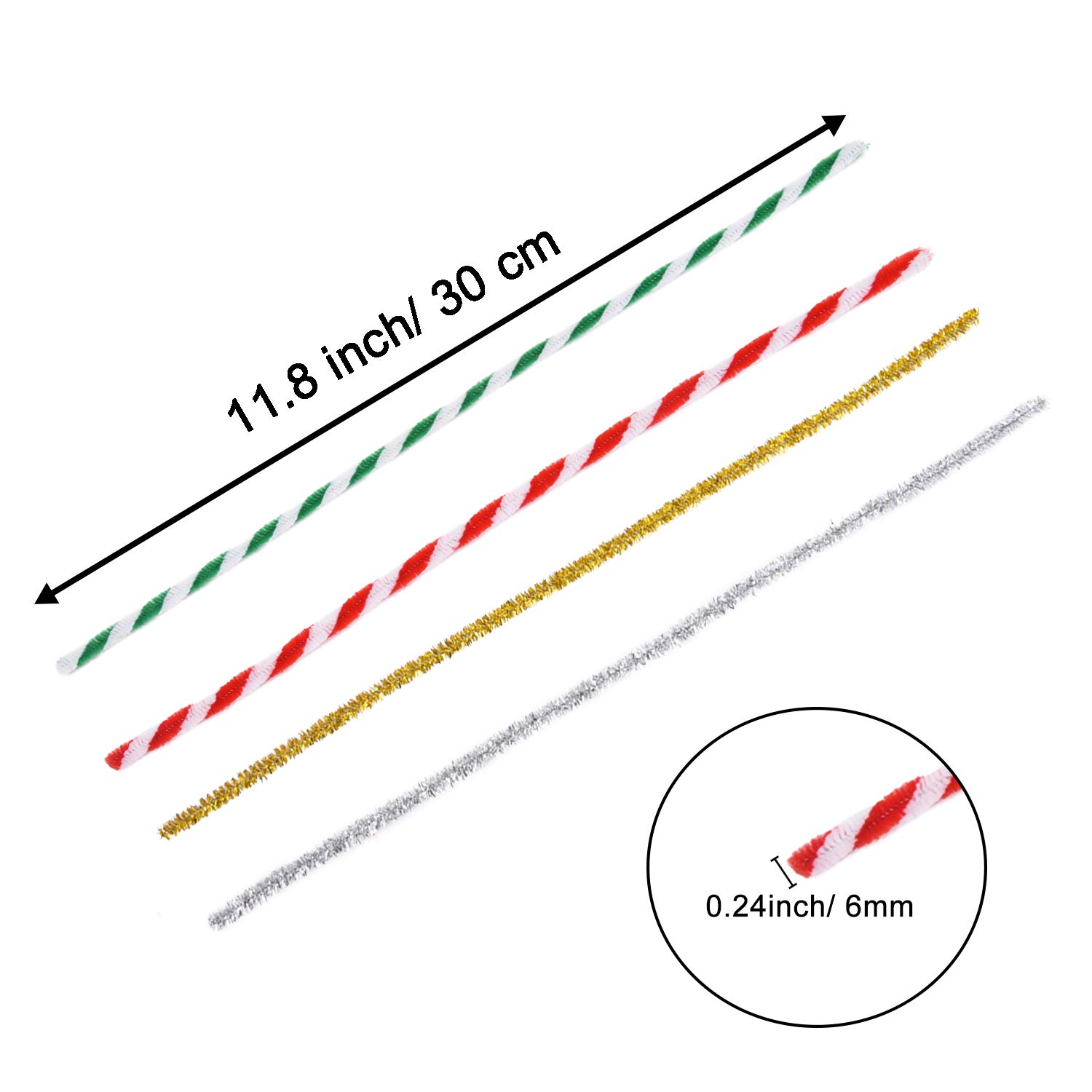 Livder 400 Pieces Christmas Pipe Cleaners Chenille Stem, Red Green Glitter DIY Art Crafts, 4 Colors