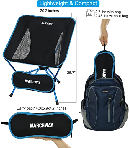 MARCHWAY Lightweight Folding Camping Chair, Stable Portable Compact for Outdoor Camp, Travel, Beach, Picnic, Festival, Hiking, Backpacking, Supports 330Lbs (Blue)