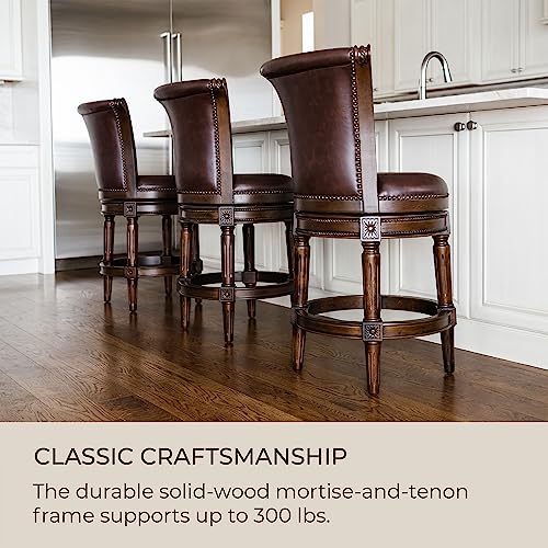 Maven Lane Pullman High-Back Kitchen Swivel Bar Stool, Dark Walnut, Bar Height