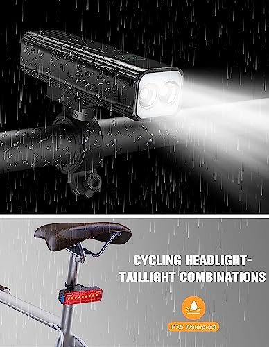 Cuvccn 1200 Lumen Bike Lights 360° Rotation, Bike Headlight Taillight Rechargeable, Bicycle Light Front & Back Aluminum Power Bank Function, IPX5 Waterproof Bike Light for Night Riding 5+5 Light Modes