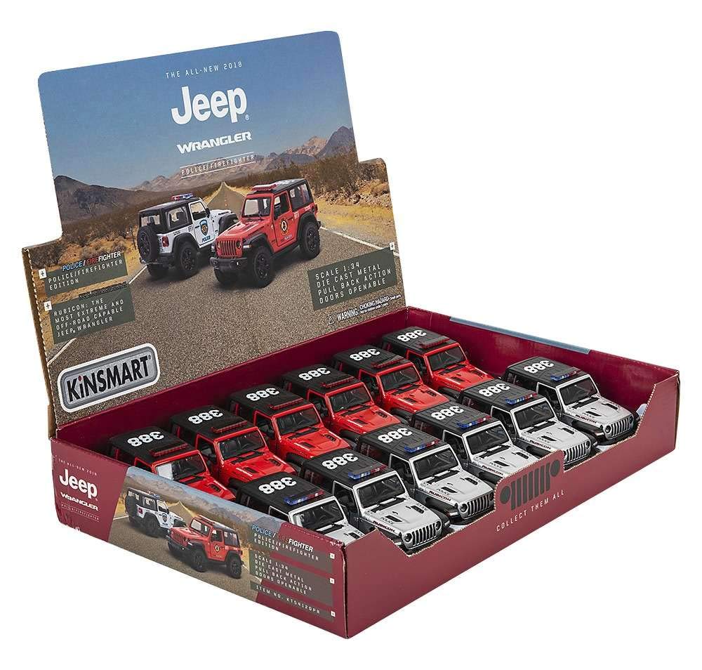 KiNSMART - 1/34 Scale Model Compatible with Jeep Wrangler Rubicon 2018 Emergency Services Hard Top (Red)