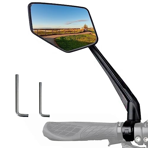 DRCKHROS Handlebar Bike Mirror E-bikes Mirrors Safe Clear Glass Mirrors, Anti-Shake 360° Rotatable High-Definition Shockproof Explosion-Proof Wide-angle Bicycle Rear View Mirror …
