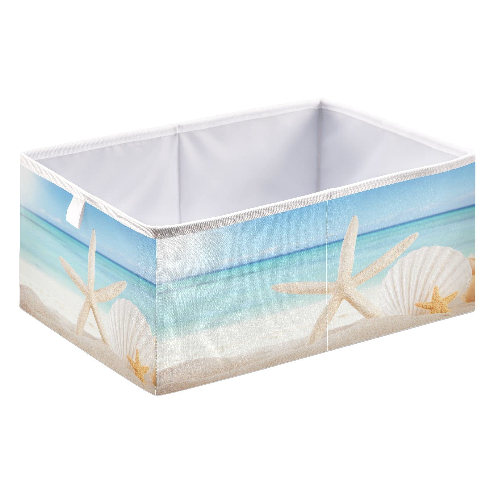 Beach Shelf Baskets for Organizing,Closet Storage Bins Large Collapsible Storage Baskets with Handles for Closet,15X10.5X7 In, Beaches-shells-starfish-summer-sand-sun-seashe,ODK1353