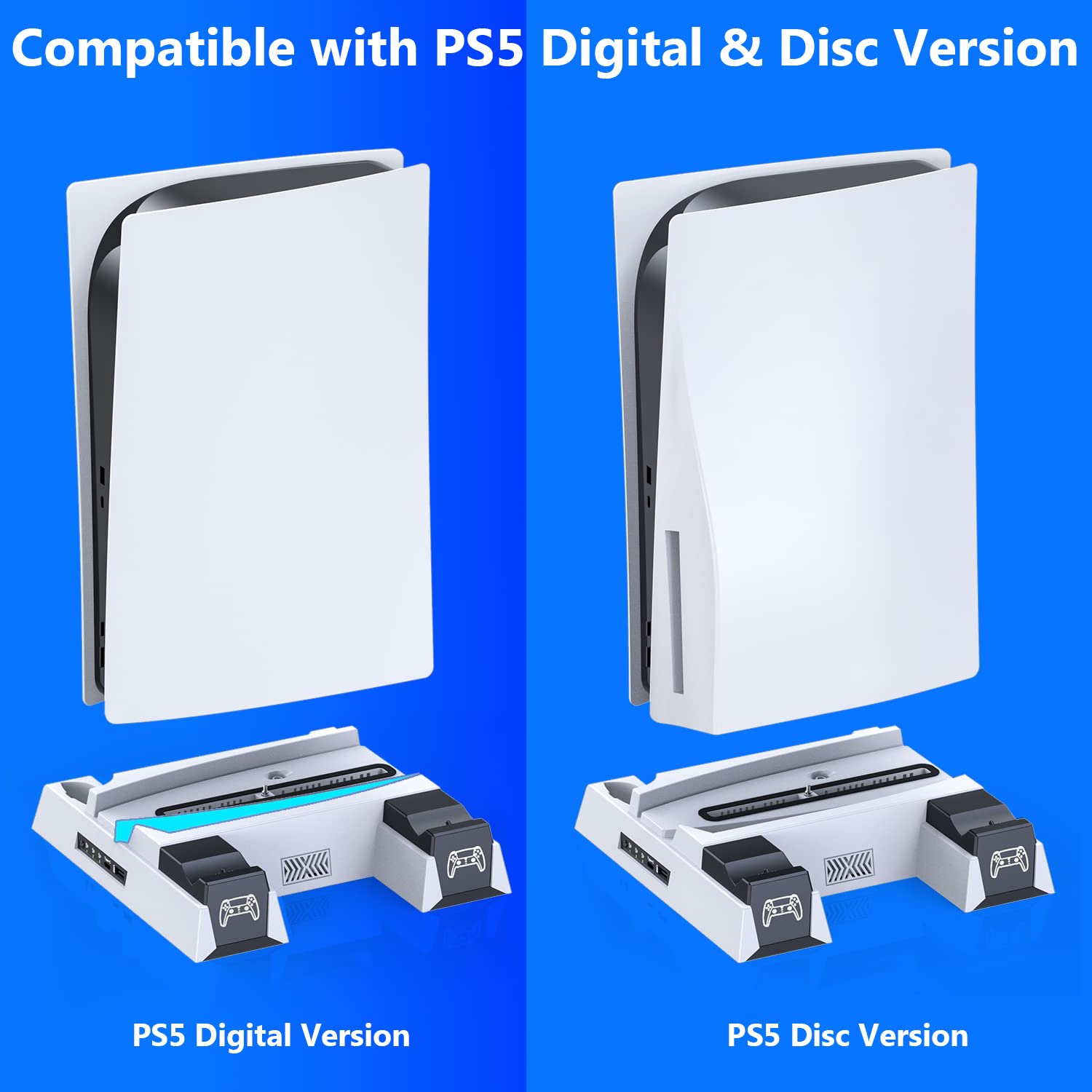 BSOON PS5 Stand with Cooling Fans, Fast Charging, LED Indicators, and Storage Space