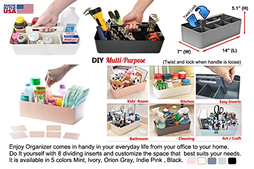 Enjoy Organizer -Large Portable Caddy, DIY Dividers, 8 Compartments, School Office Supplies Home Business Basket with Handle Storage Modern Made in USA (3 PACK, Lavender)