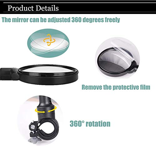 Bike Mirror Round Bicycle Rearview mirror 360° Adjustable Handlebar Mount Universal for Mountain Road bike Electric Scooter E-bike Bicycle Accessories(2 Pcs)