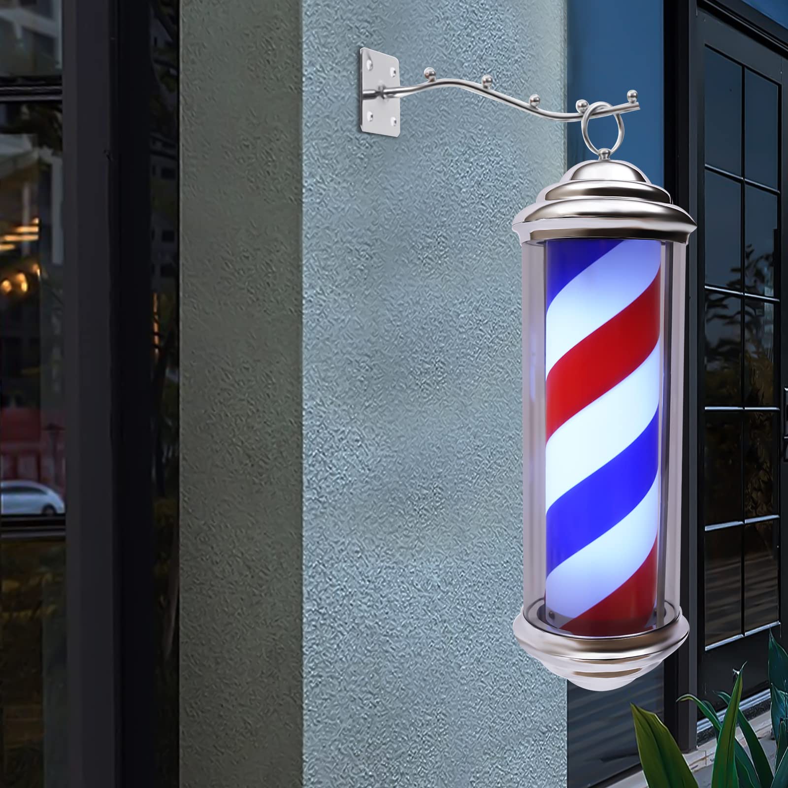 CNCEST 5.7 * 13.7inch Barber Shop Salon Sign Light,Red White Blue Stripes Rotating Pole Sign Light,For Beauty Spa Store/Barber Shop