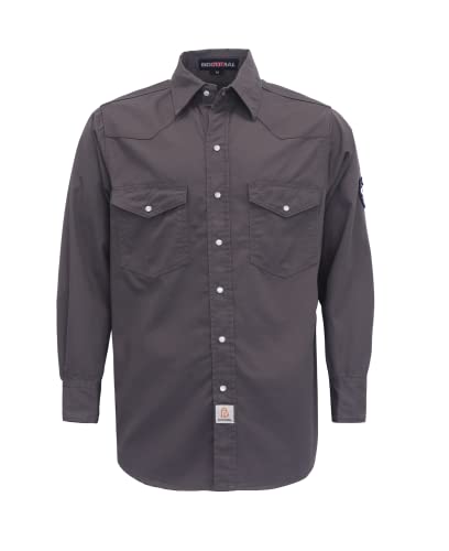 BOCOMAL FR Shirts Flame Resistant Shirts Fire Retardant Welding Shirts Snaps Fastener NFPA2112 7.5oz Gray Men's Welder Shirt