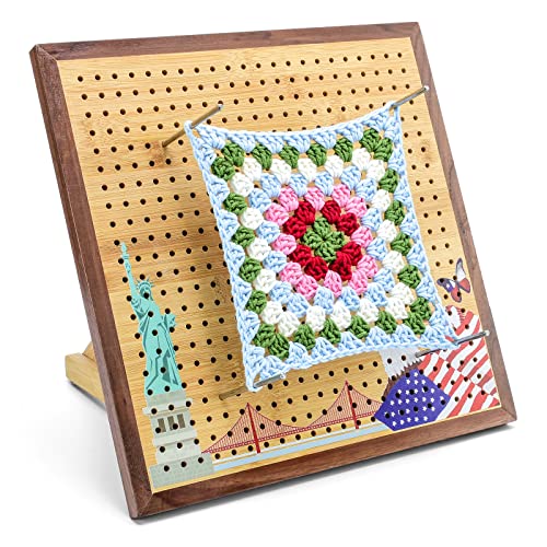 Artowell Crochet Blocking Board -Crochet Gift for Granny Square Lovers-Bamboo Blocking Board for Knitting Crochet, Full Kit with 24 Stainless Steel Rod Pins (13 in-Bohemian Patterns)
