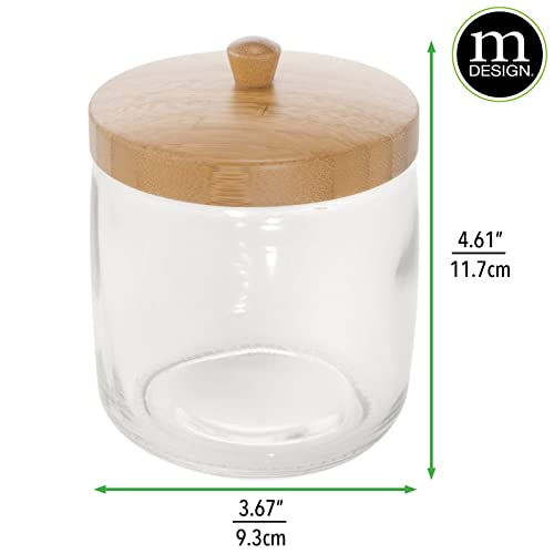 mDesign Small Apothecary Organizer Canister Jars - Glass Containers with Bamboo Lid for Bathroom, Organization Holder for Vanity, Counter, Brock Collection, 2 Pack - Clear/Natural