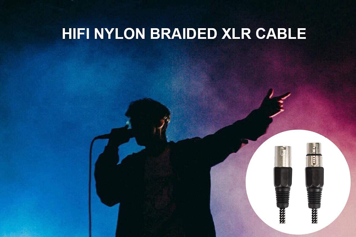 KINXIYU XLR Cable 20 FT, 3 Pin Nylong Braided Balanced XLR Male to XLR Female Microphone DMX Patch Cords (Pure Copper Conductors)