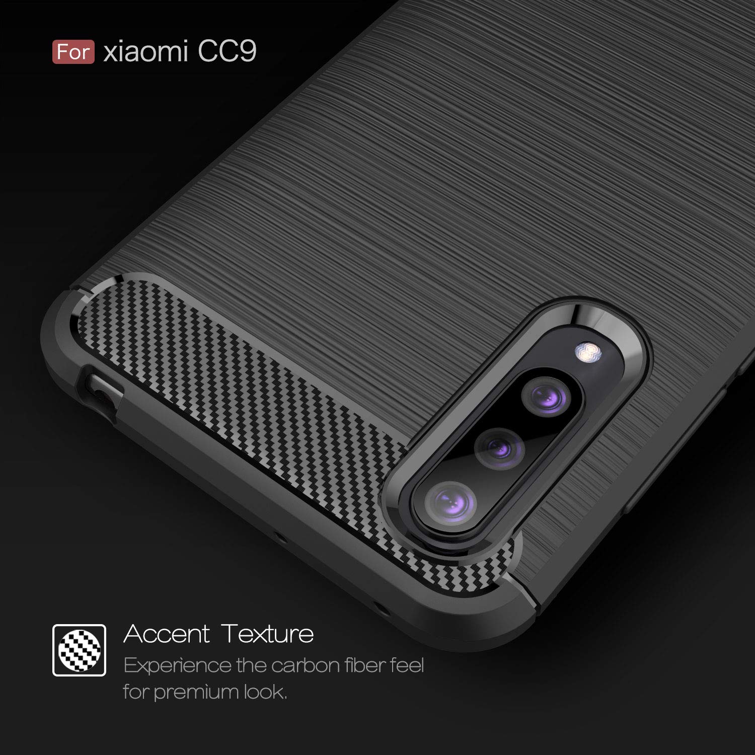 Beovtk Xiaomi Mi A3 Lite/Xiaomi Mi 9 Lite Case, Silicone Leather[Slim Thin] Flexible TPU Protective Case Shock Absorption Carbon Fiber Cover for Xiaomi Mi A3 Lite/Xiaomi Mi 9 Lite Case(Navy)