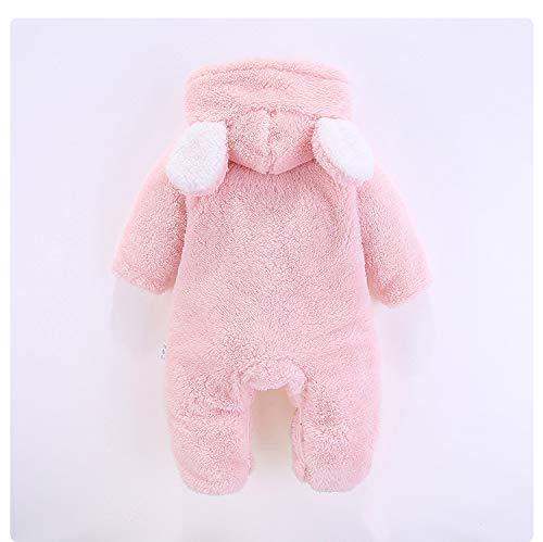 VNVNE Newborn Baby Cartoon Bear Snowsuit Warm Fleece Hooded Romper Jumpsuit (Pink,0-3 Month)