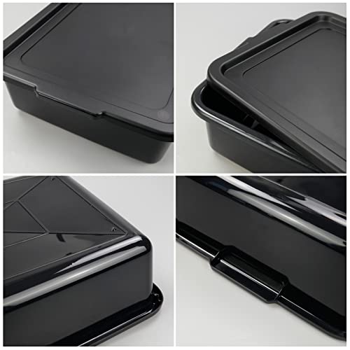 Kekow Plastic Bus Box with Lid, Commercial Bus Tubs with Handle, 3-Pack, Black