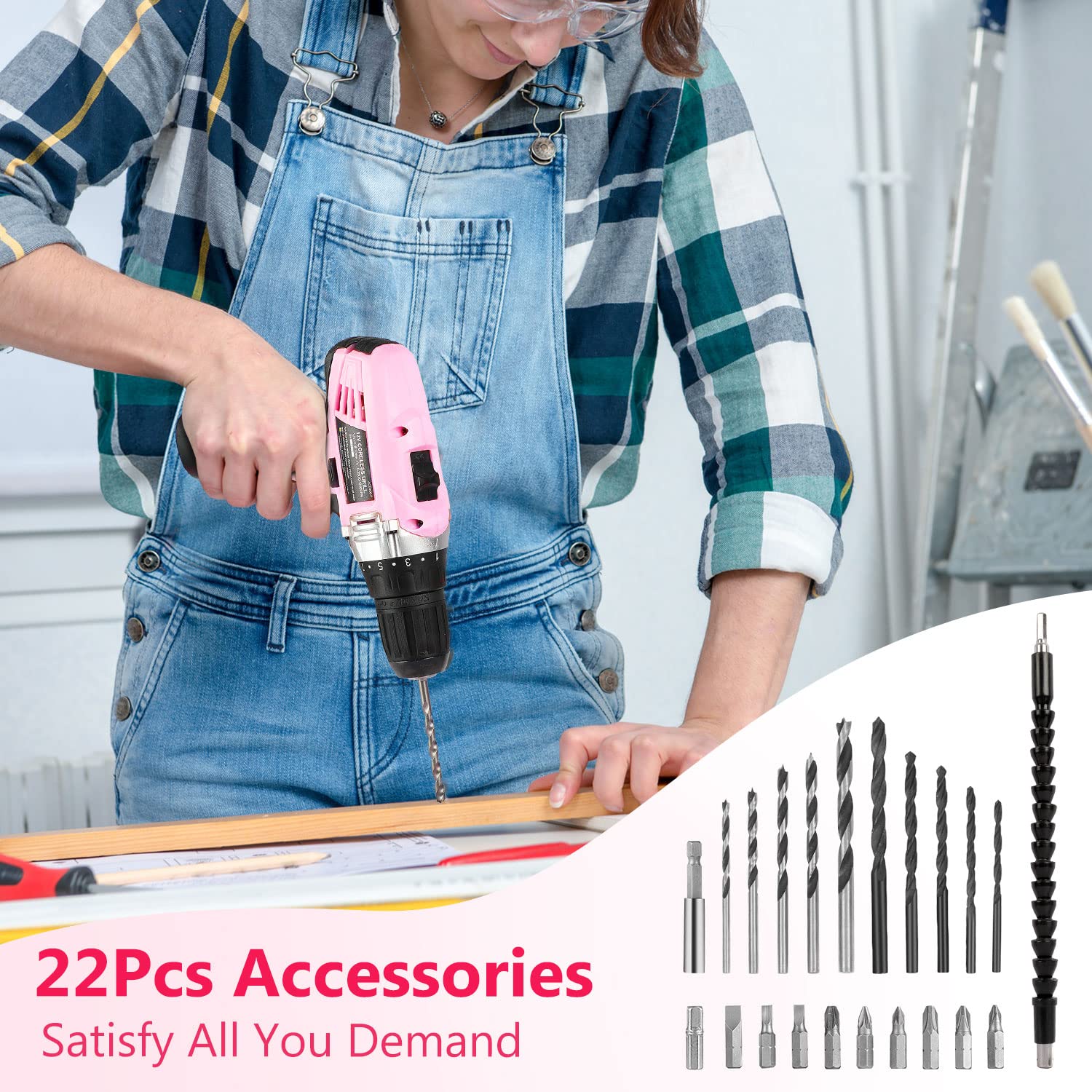 AVID POWER 12V Cordless Drill, Power Drill Set with 22pcs Impact Driver/Drill Bits, 2 Variable Speed, 3/8-Inch Keyless Chuck, 15+1 Torque Setting (Red)