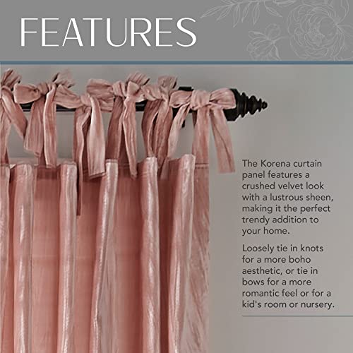 Elrene Home Fashions Korena Tie-Top Crushed Velvet Window Curtain Panel, Rustic-Chic Curtain Panel for Living Room or Bedroom, 52 Inches by 95 Inches, Blush, 1 Panel