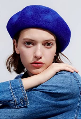 Women French Wool Beret Hats - Solid Color Classic Beanie Winter Cap(Royal Blue)