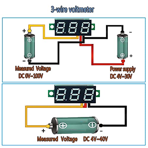 DaFuRui dc Voltage Display,6pcs Mini Digital Voltmeter 0.36 Inch Three-Wire DC 0-100V Voltage Tester Reverse Polarity Protection and Accurate Pressure Measurement(Red/Green/Blue)