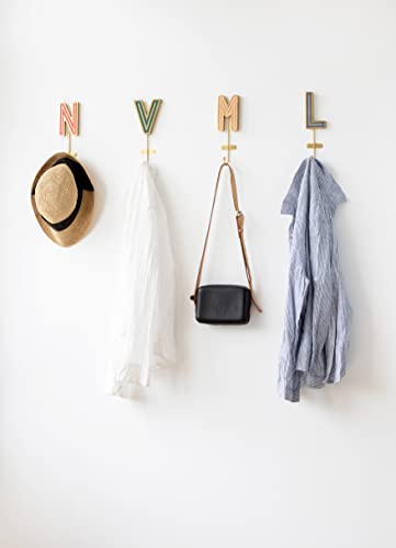 COLLECTIVE HOME - Monogram Wall Hooks, Wall Mounted Hooks for Hanging, Wood Letters for Wall Decor, Home-Bedroom-Living Room Gold Decor, Decorative Wall Hangers for Coat, Scarf, Bag(B)
