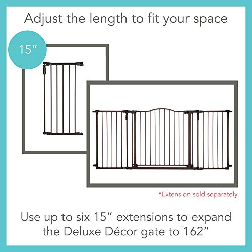 Toddleroo by North States 72” wide Deluxe Décor Baby Gate: Sturdy safety gate with one hand operation. Hardware Mount. Fits 38.3 - 72” Wide. (30" Tall, Matte Bronze)