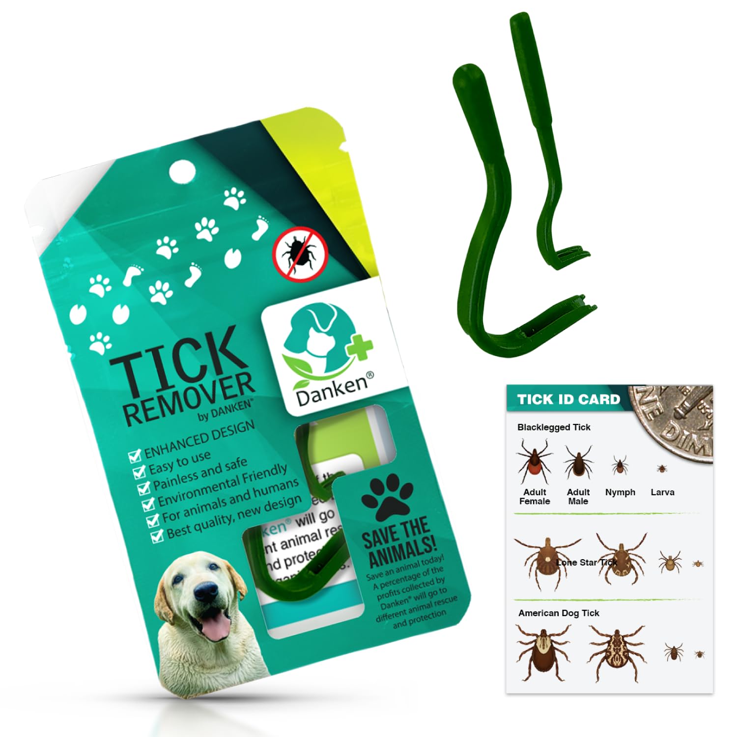 Danken® Tick Remover for Dogs | Tick Removal Tool for Dogs, Cats, Horses, and Humans | Enhanced Design | Tick Tweezers | Dog Tick Remover Tool | Tick Grabber | Tick Puller (2 Pack Resealable Bag)