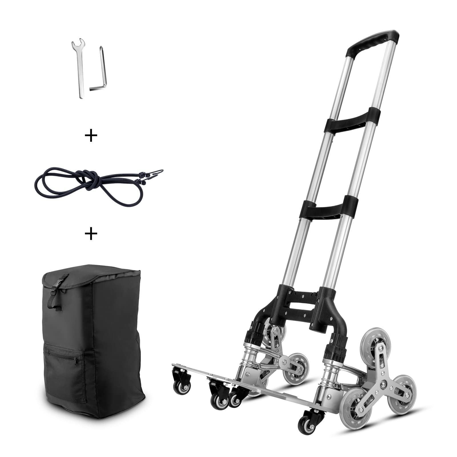 Folding Hand Truck Stair Climbing Cart Heavy-Duty Portable Luggage Trolly for Moving Aluminum Alloy Hand Carts with 6 Crystal Wheels & 4 Universal Wheels Delivery Cart for Shopping Groceries