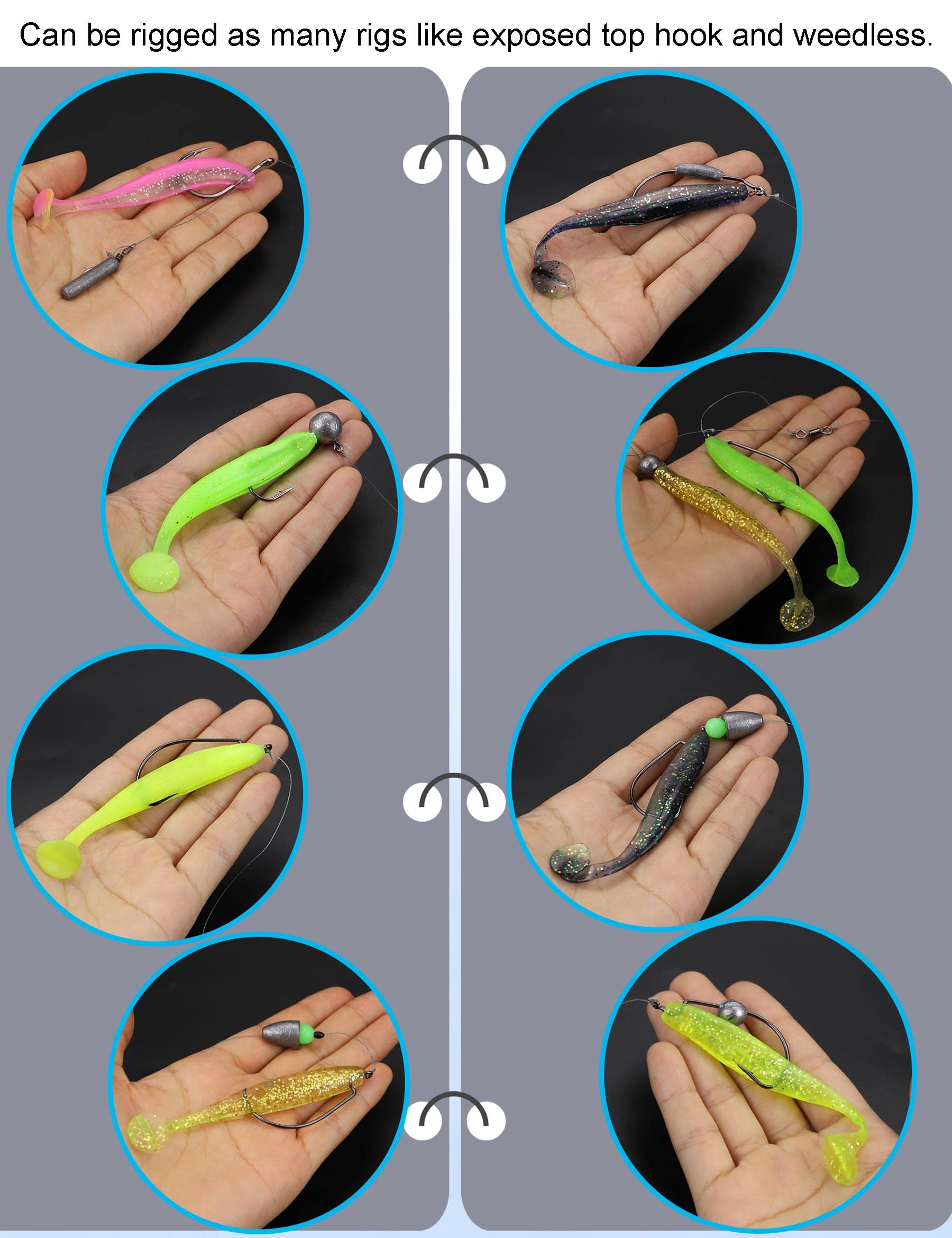 Avlcoaky Paddle Tail Swimbaits Soft Plastic Fishing Lures, 3.54in Swim Baits Bass Lures, 24 Pack - 12 Colors
