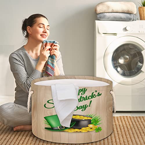 Saint Patrick's Day Green Hat (3) Large Round Baskets for Storage Laundry Baskets with Handles Blanket Storage Basket for Bathroom Shelves Bins for Organizing Nursery Hamper Girl Boy