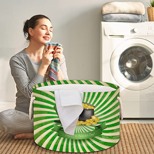 Saint Patrick's Day Green Hat(01) Large Round Baskets for Storage Laundry Baskets with Handles Blanket Storage Basket for Bathroom Shelves Bins for Organizing Nursery Hamper Girl Boy