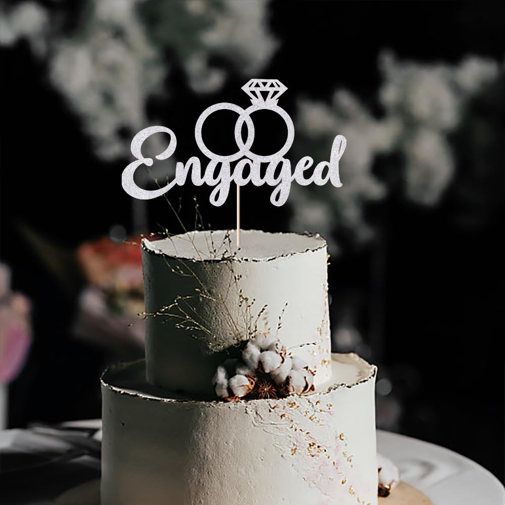AROKIPPRY Engaged Cake Topper Wedding Cake Toppers, Engagement, Wedding Reception, Wedding Cake Decoration (silver)